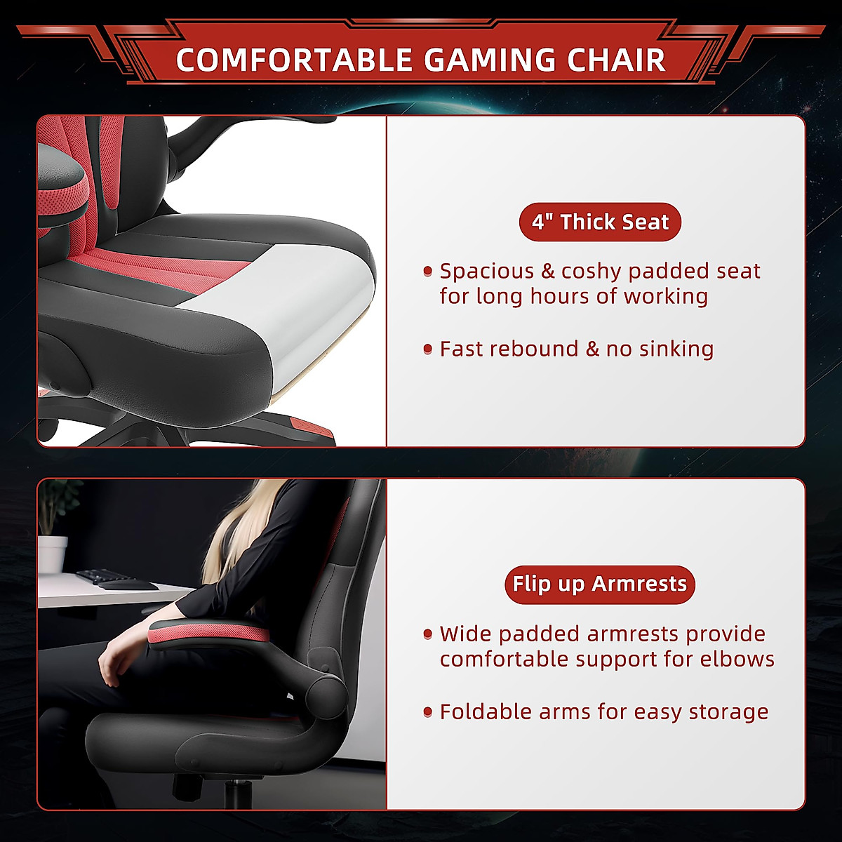 SeekFancy Gaming Cair Set of 2, Computer Gaming Chair Video Game Chairs for Teens Adults, Ergonomic Gaming Chair High Back Cheap Computer Office Chair, Black Silla PC Gamer Chair