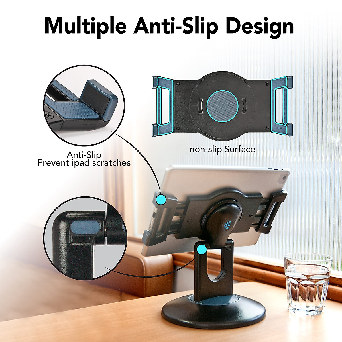 EHO iPad Stand, 360° Rotating Commercial Tablet Stand, Retail Kiosk, 6"-13" (Screens) Adapter Universal Tablet Clamp Holder for iPad, iPad Air, iPad Mini, Microsoft Surface, Most Tablets - Black