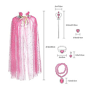 Fedio Princess Cape Set 7 Pieces Girls Princess Cloak with Tiara Crown, Wand for Little Girls Dress up (Pink)