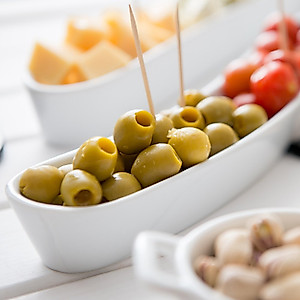 Restaurantware Swerve 10 Ounce Olive Plate 1 Curved Olive Tray - Medium Chip Resistant White Porcelain Olive Canoe Dishwasher Safe For Snacks Condiments Or Appetizers