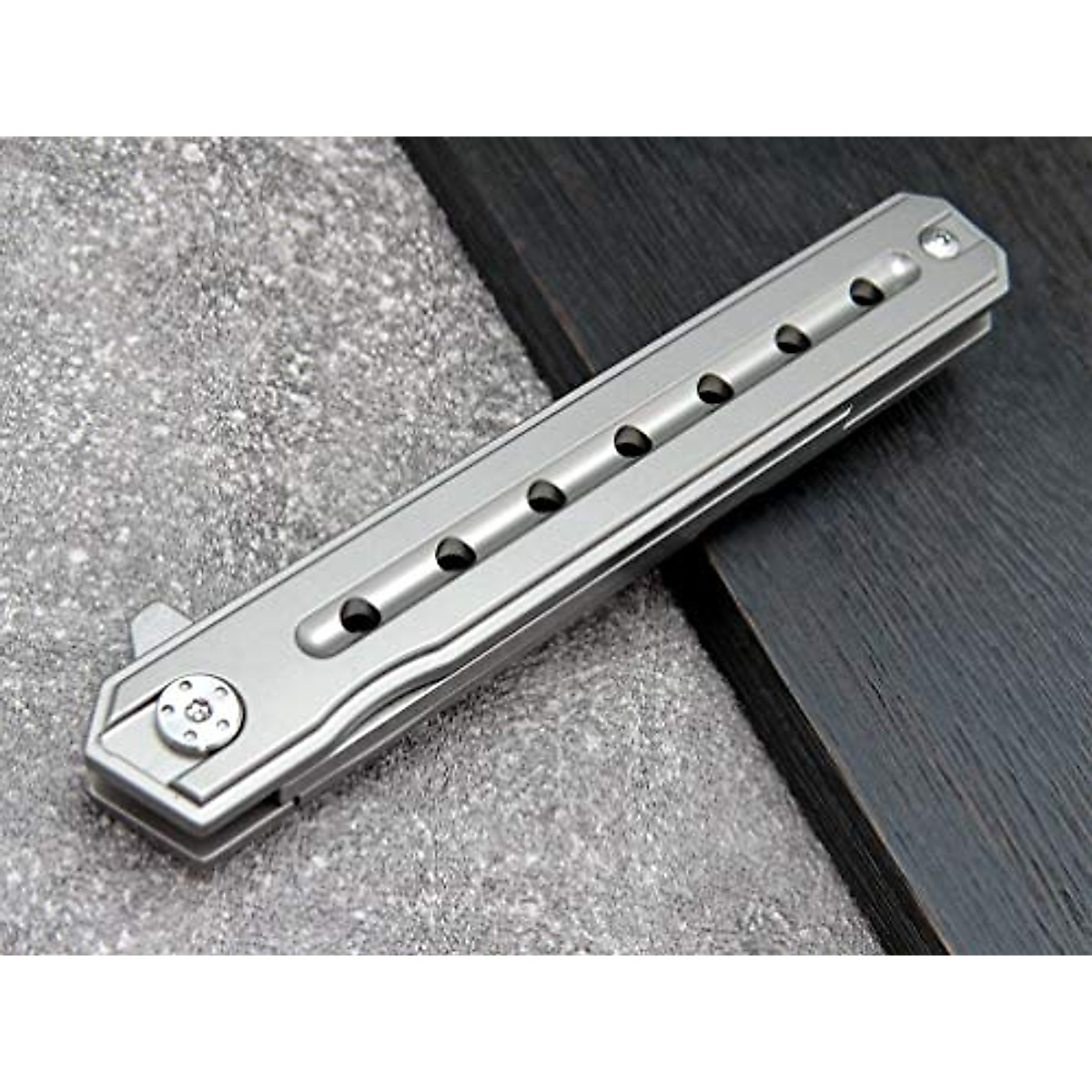 Ccanku C225 Folding Knives D2 Steel Blade TC4 Titanium Alloy Handle Knife Camping Outdoor EDC Tool Folding Knives (Gray)