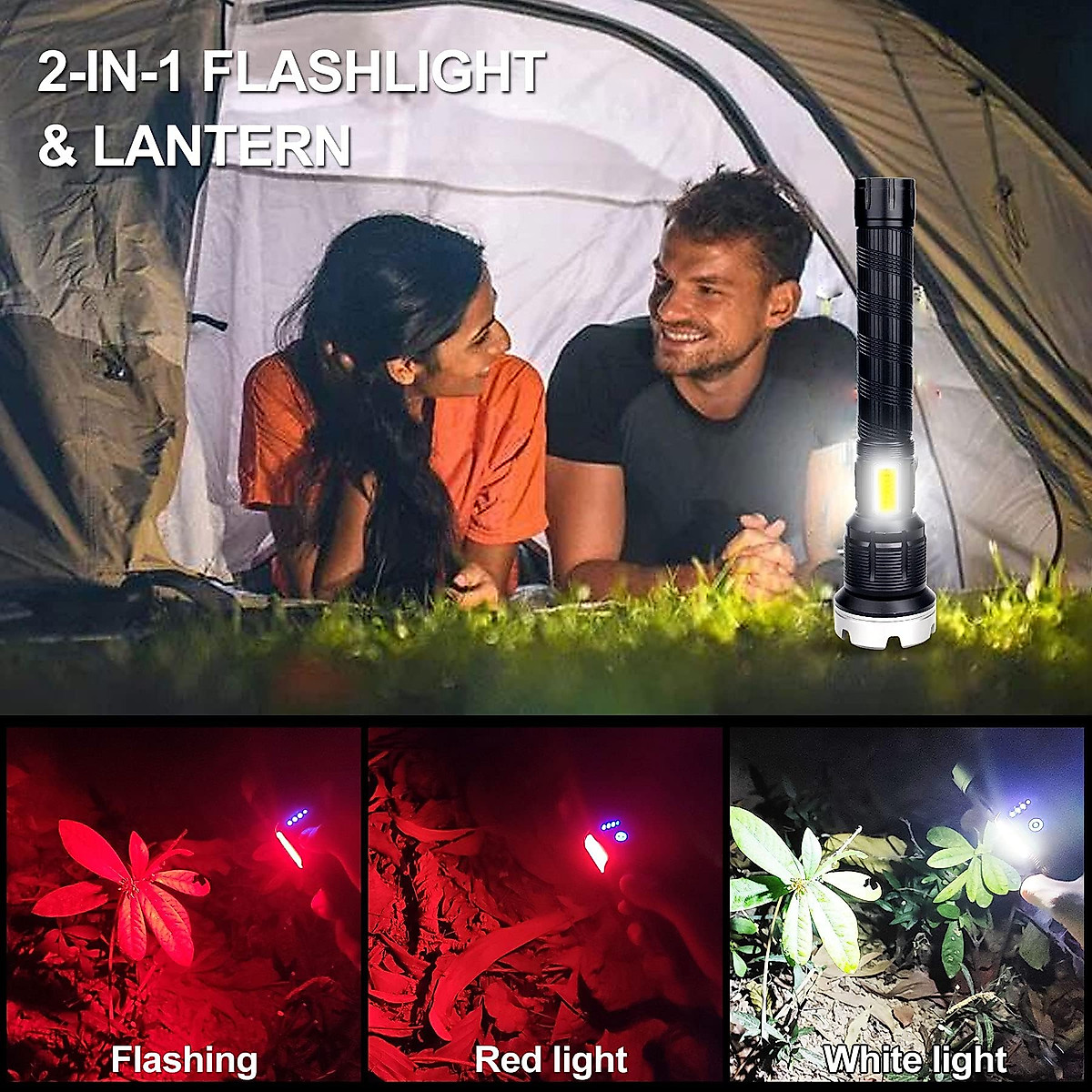 VASTFIRE Rechargeable Flashlights High Lumens 2000000 Zoomable 2023 Best Floodlight Spotlight Strobe Light Lanterns Brightest Flashlight for Emergencies Camping Power Outage Cars