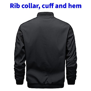 TLZC Men's Lightweight Bomber Jacket Windbreaker Slim Fit Active Coat Outerwear (Black, S)