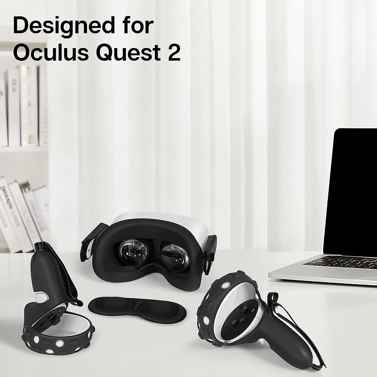 TNP Silicone Cover Set for Oculus Quest 2 Meta Quest 2 Controller Protector Black 3 in 1 Silicone VR Face Cover, Protective Lens Cover, VR Headset Skin Shell Accessories for Oculus Quest 2