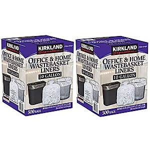 Kirkland Signature Made in USA 10 Gallon Clear Wastebasket Liner Bags for Trash Can 500 Count (2 Pack)