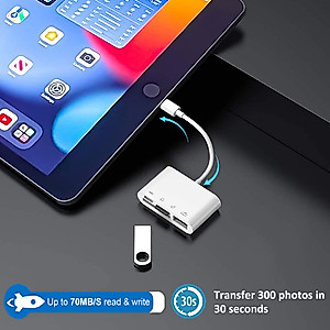 Hongwei SD Card Reader for iPhone with Lightning Ports, Memory Card Reader with Charging Port, Trail Game Camera Card Viewer Adapter, Plug and Play