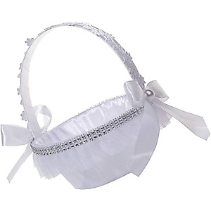 Wedding Flower Girl Basket Crystal Pearl Baskets White Flower Basket Bride Storage Baskets Candy Gift Basket for Wedding Birthday Party Favor