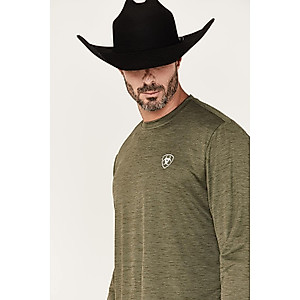 ARIAT Men's Charger Tek Camo Flag Back Graphic T-Shirt Olive Medium