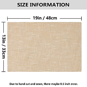 Kevin Textile Burlap Linen Placemats Set of 4 Heat Resistant Dining Table Place Mats Washable Kitchen Table Mats, 13 x19 inches, Cream Beige