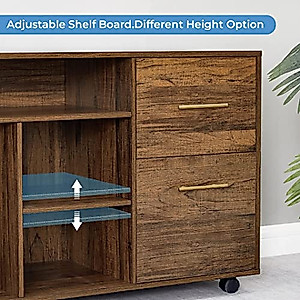 GreenForest File Cabinet for Home Office with Drawer 40 inch Mobile Filing Cabinets Printer Stand with Open Storage Shelves, Walnut
