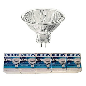 Philips Halogen Light Bulbs / Landscape Indoor or Outdoor Flood / Dimmable 50w Mr16 12v 2 Pin 36 Angle Gu5.3 Base (Pack of 5)