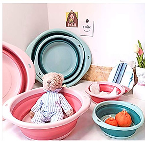 3-Pack Collapsible Wash Basin Set, Baby Kids Wash Basin Dish Tub for Travel Home, 3 Different Sizes Set Space Saving Blue