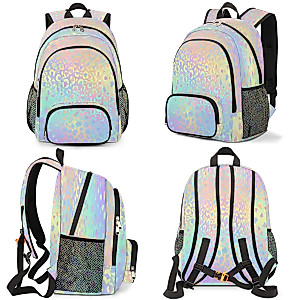Pardick Leopard Print School Backpacks for Girls Boys Teens Students - Rainbow Leopard Print Stylish College Schoolbag Book Bag - Water Resistant Travel Backpacks for Women Men