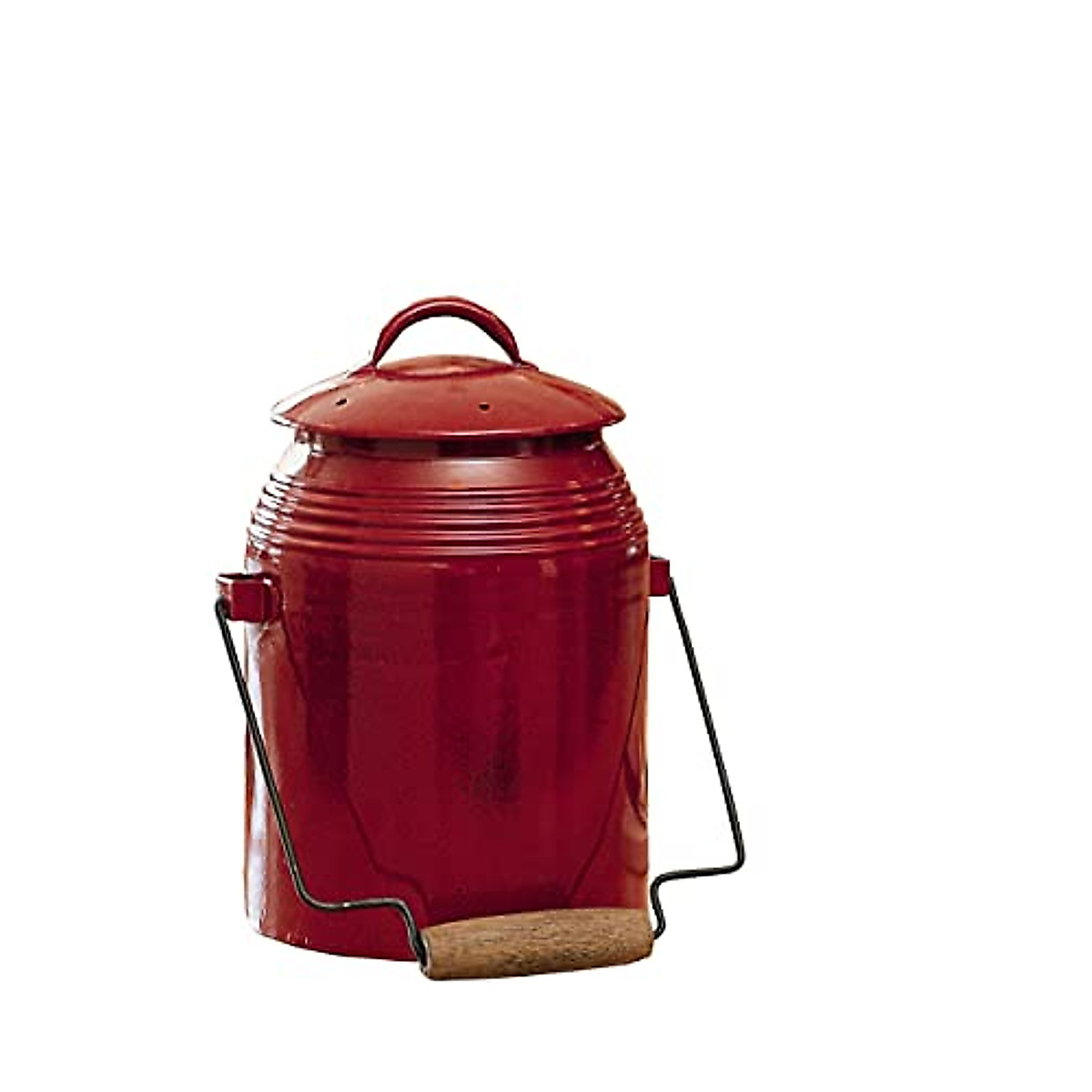 Gardeners Supply Company Compost Bin Kitchen Waste Countertop Pail | Rustic Farmhouse Style Sturdy Metal Crock with Lid for Organic Composting | Holds 5 Quarts of Food Scraps - 7" D X 10-3/4"H