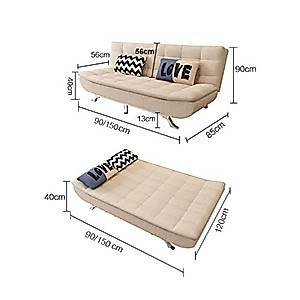 JHKZUDG 2 Seater Settee Sofa Bed,Modern Linen Upholstered Sofa Living Room Chair Couch with Metal Legs, 3 Angles Adjustable Back,for Living Room, Office, Room,Dark Gray,150 × 85 × 90cm