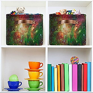 TropicalLife Rectangular Storage Bin Cube Galaxy Star Space Nebula Foldable Organizer Basket with Handles, Collapsible Storage Box for Kids Toy Shelf Closet Nursery