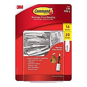 Command Medium Wire Hooks, 16 Hooks, 20 Strips