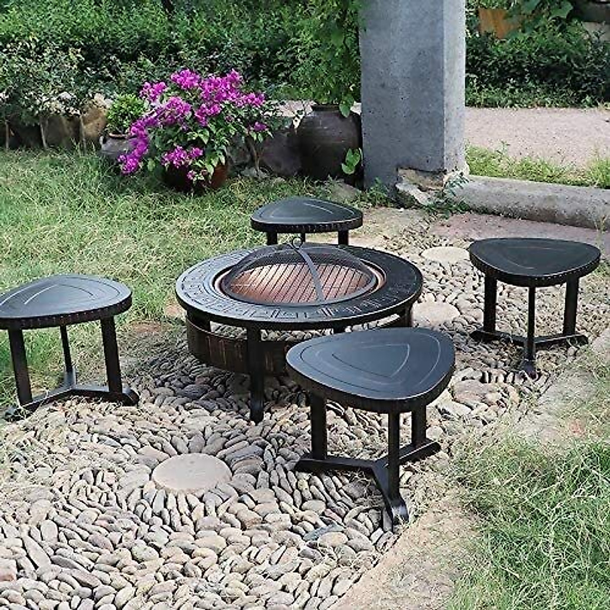 LEAYAN Garden Fire Pit Portable Grill Barbecue Rack 32'' Outdoor Fire Pit Metal Square Firepit Patio Stove Wood Burning BBQ Grill Fire Pit Bowl with Spark Screen Cover, Log Grate for Camping