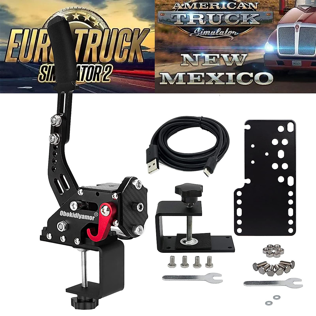 Obokidly Upgrade 2-IN-1 USB Handbrake Support G920 Compatible With XBOX ONE X/S + PC For Simracing Game Sim Rig With Stainless Steel Fixed Plate (Black-3)