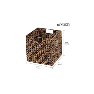 mDesign Natural Woven Hyacinth Cube Organizer Basket with Handles, Storage for Bathroom, Laundry Room Shelf or Nursery - Perfect for Cubby Storage Units - Hold Blankets and Books - 6 Pack, Brown Wash