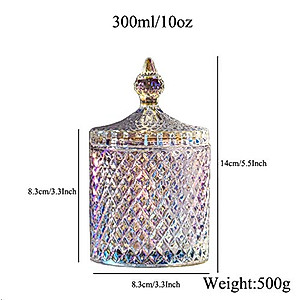erioctry 300m/10oz Beautiful Crystal Glass Candy Dish with Lid Colorful Wedding Candy Box Sugar Bowl Tin Biscuit Barrel Decorative Jewelry Box