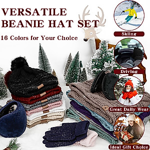 Winter Hat Scarf Gloves and Ear Warmer, Warm Knit Beanie Hat Touch Screen Gloves Set Winter Gifts Neck Scarves for Women Wine Red