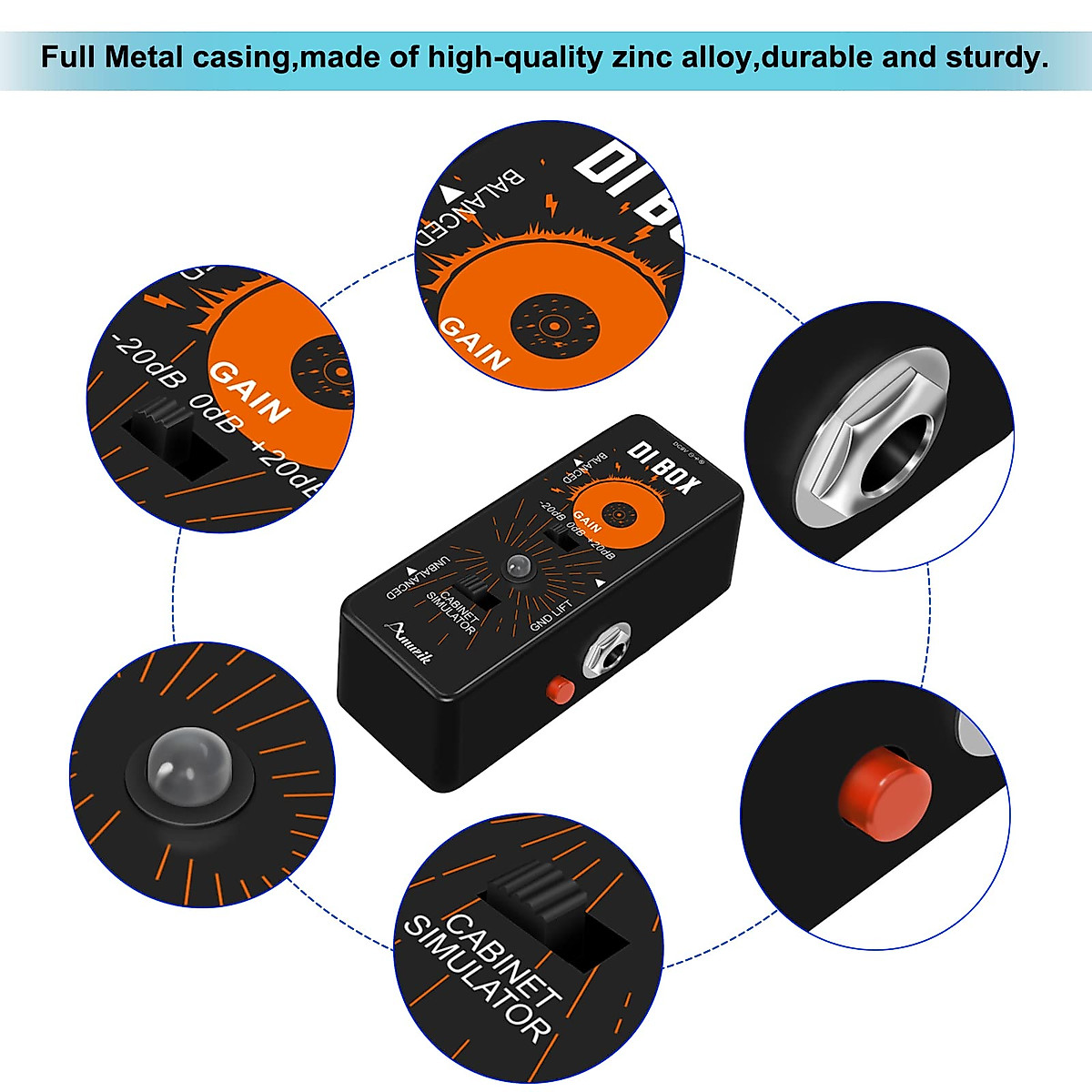 Amuzik Di Box Effect Pedal Matchbox Effector for Electric Guitar Pedal with Ture Bypass Mini Size