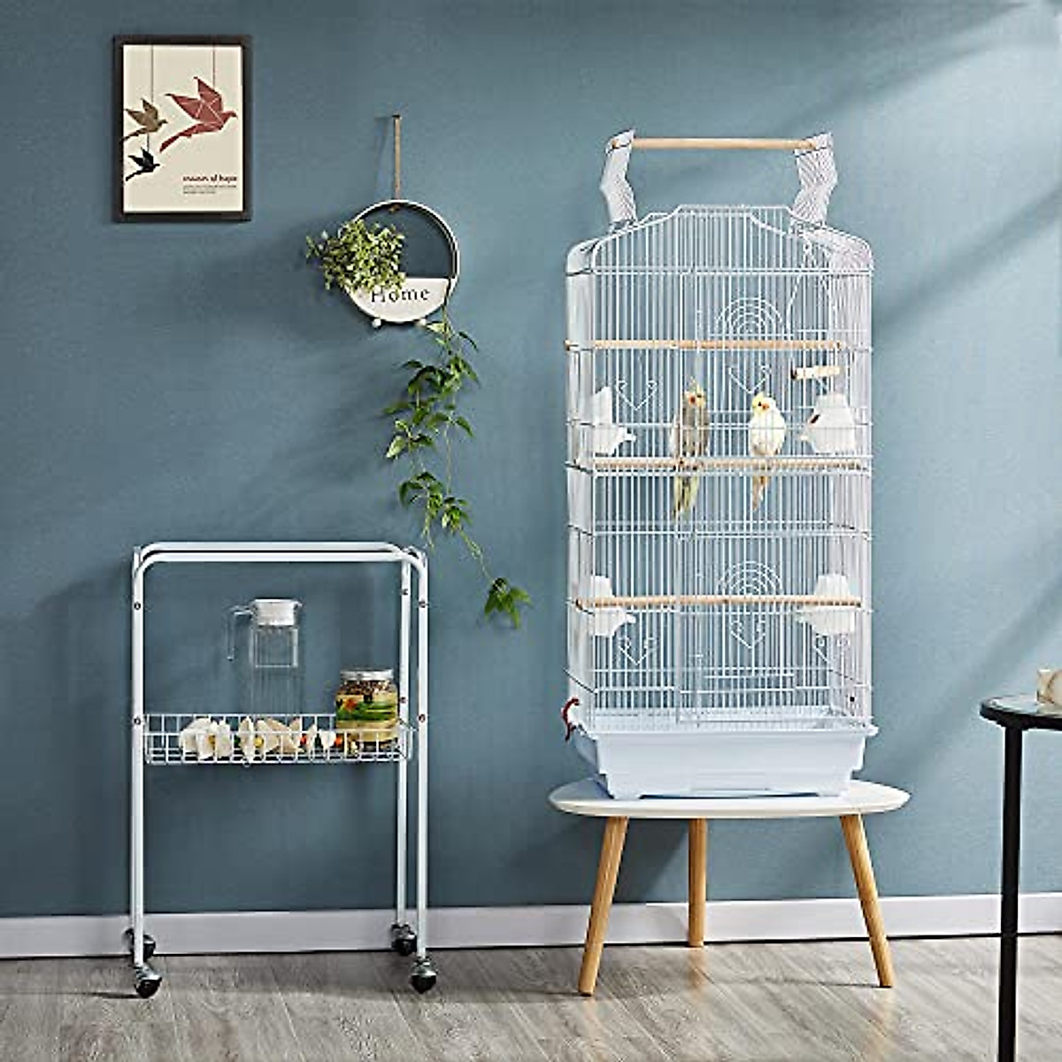 Yaheetech Open Playtop Parakeet Bird Cage for Parrots Cockatiels Conures Lovebirds Canaries Finches, Large Standing Bird Cage with Rolling Wheels