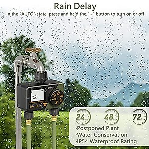 Sprinkler Timer 2 Zone, Diivoo Programmable Water Hose Timer 2 Outlet for Garden, Automatic Irrigation Timer IP54 with Rain Delay/Manual/Auto Mode, Outdoor Hose Timer Controller for Lawn, Yard, Pool