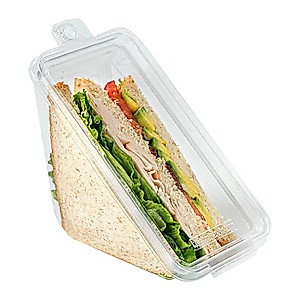 Restaurantware Tamper Tek 7.4 x 3.9 x 3.5 Inch Triangle Take Out Containers 100 Durable Sandwich To-Go Containers - Tamper-Evident Freezable Clear Plastic Sandwich Containers With Hinged Lids