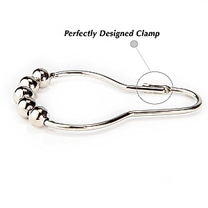 Bathroom Curtain Hooks Rustproof Steel Polished Chrome Shower Curtain Rings Set of 12