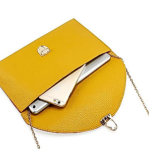 Clutch Purses for Women, PU Leather Clutch Purse, Gold coated Strap Women Wallets, Envelope Designer Wallets for Women, Crossbody Women's Wristlet Handbags, Travel Small Clutch Wallet Wristlet, Yellow