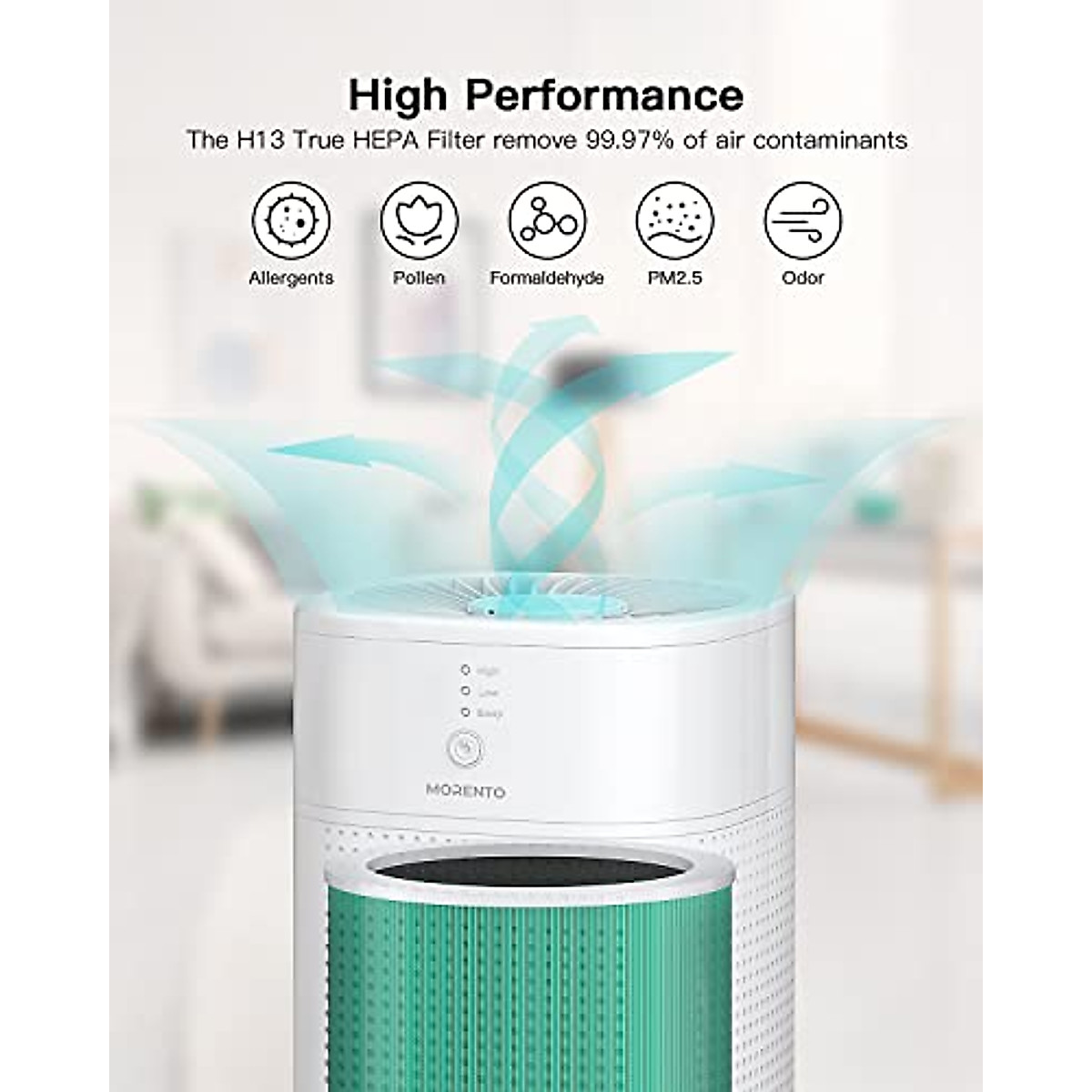 MORENTO HY1800 Air Purifiers for Bedroom with Air Purifiers Pet Allergy Filter, White