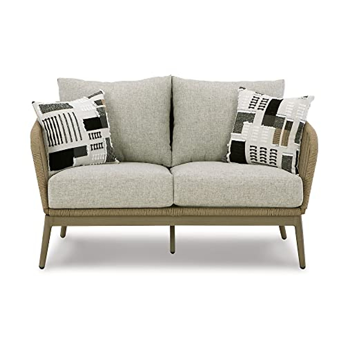 Signature Design by Ashley Swiss Valley Bohemian Outdoor Loveseat with Cushion, Light Brown