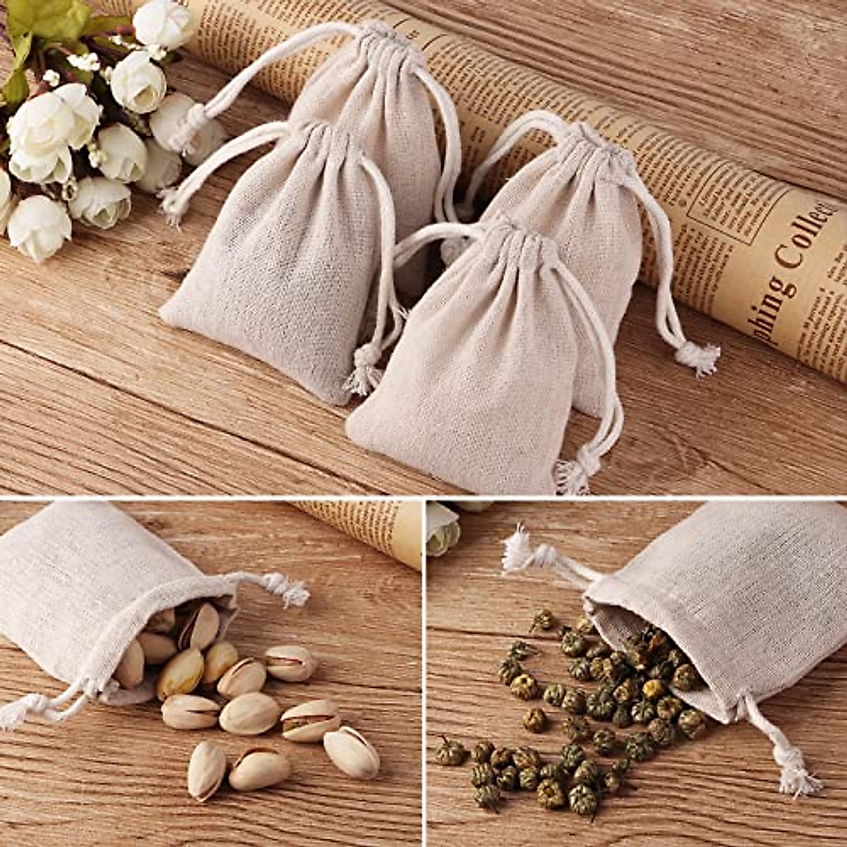 erduoduo Pack of 50 Small Burlap Bags with Drawstring,3x4inch Gift Little Burlap Drawstring Bags,Reusable Small Sachet Bags/Tea Bag
