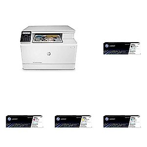 HP Color LaserJet Pro M182nw Wireless All-in-One Laser Printer, Remote Mobile Print, Scan & Copy (7KW55A) with Toner Cartridges - 4 Colors