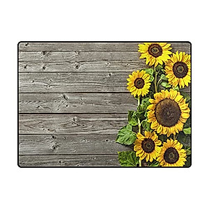 ALAZA Yellow Floral Sunflower Wooden Non Slip Area Rug 5' x 7' for Living Dinning Room Bedroom Kitchen Hallway Office Modern Home Decorative