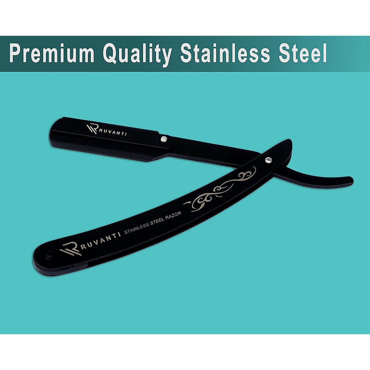 Ruvanti Straight Edge Razor for Professional Barbers, Best for Salon and Home Use - for Men's Shave (Black)