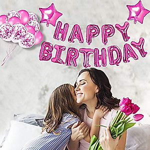 ANYI16 Happy Birthday Balloons Decorations set 13pcs Pink Foil Mylar letter Balloons Banner 12pcs Latex Confetti Balloons 2pcs Giant Star Balloons for Birthday Party Decorations and Supplies(pink)