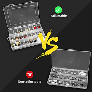 CAZCAL 24 Grids Clear Plastic Organizer Box with Adjustable Dividers for Beads Organizer Earrings Necklaces Art DIY Crafts Jewelry Fishing Tackles craft storage with 1 Sheet Label Stickers
