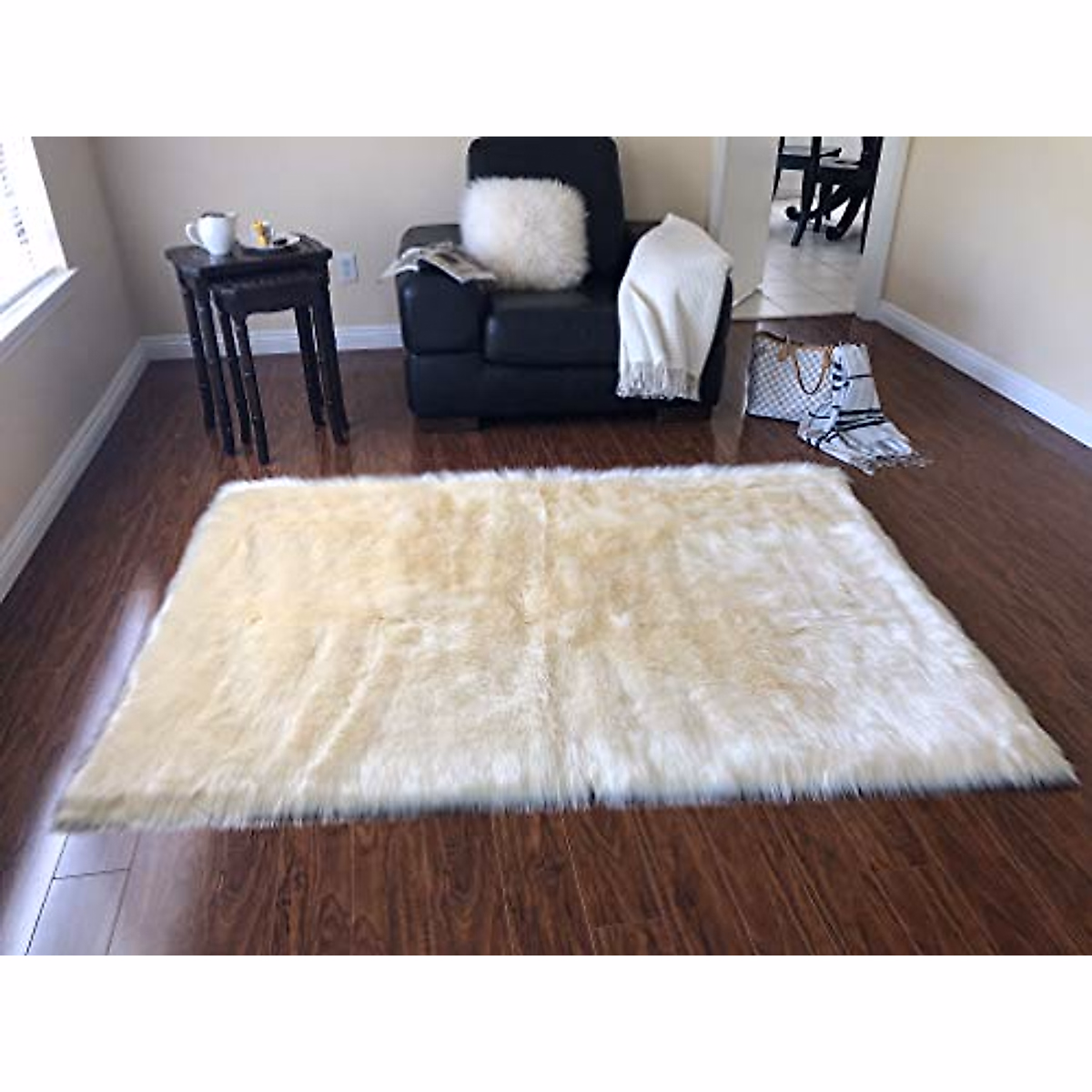 LAMBZY Faux Sheepskin Super Soft Hypoallergenic Square Area Rug Plush Fur Premium Shag (144", 365x365 cm, Cream)