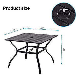 Patio Table with Umbrella Hole 37 Inch Outdoor Patio Table Outdoor Dining Tables Outdoor Metal Table Steel Slat Square Patio Dining Table with 1.57" Umbrella Hole for Garden, Backyard and Porch