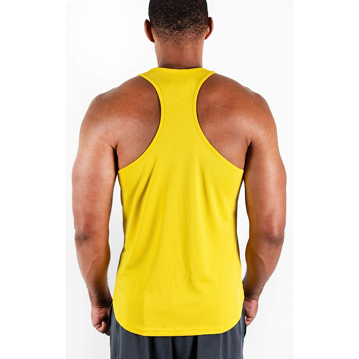 DEVOPS 3 Pack Men's Y-Back Dry Fit Muscle Gym Workout Tank Top (Large, Charcoal/Red/Yellow)
