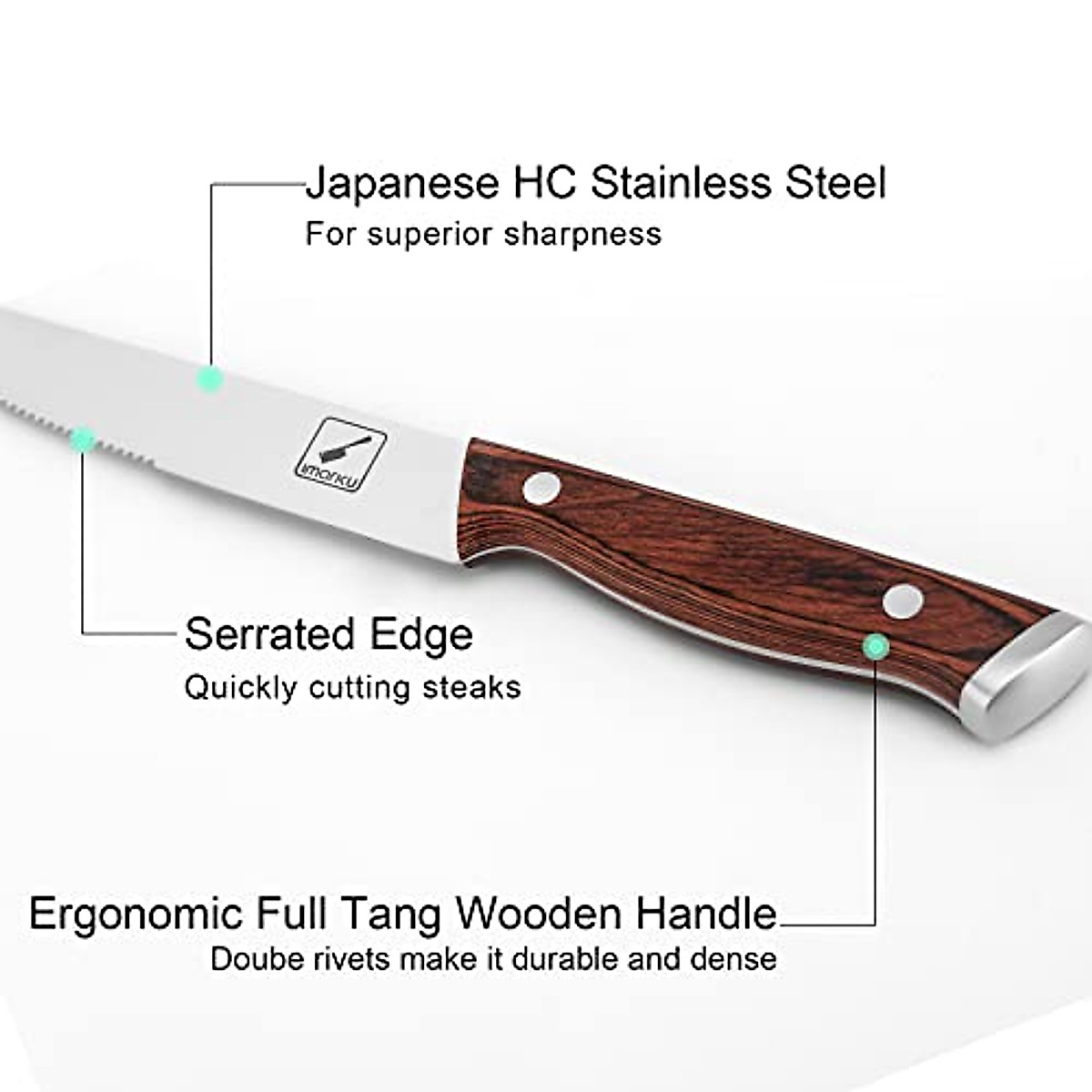 imarku Steak Knives, Serrated Steak Knives Set of 8 with Pakka Wooden Handle, Japanese High Carbon Stainless Steel Steak Knife Set with Gift Box