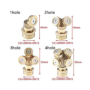 DENOME 2PC Brass Misting Nozzles High Pressure Atomizing 1/2 in BSPF 2-Holes Atomizing Spray Garden Sprinklers Agricultural Irrigation System Adapter Fitting for Greenhouse,Dust Control (2 holes)