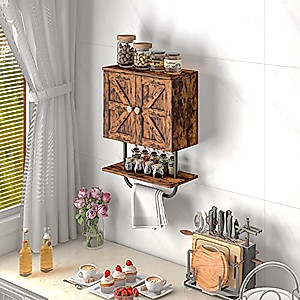 Tangkula Wall Mounted Bathroom Cabinet, 2 Doors Wooden Space Saving Medicine Cabinet with Open Shelf and Towel Bar, Multifunctional Over The Toilet Storage Organizer Kitchen Cupboard (Rustic Brown)