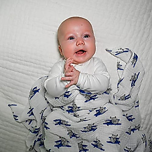 LollyBanks Muslin Swaddle Blanket for Baby Boy |Trucks, Airplanes, and Trains |100% Cotton |New Borns and Infants |Large 47 x 47 inches |Machine Washable