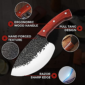 Purple Dragon Aquatic Fish Knives Fish Fillet Knife Sharp Slaughter Fish Special Knife Seafood Professional Tool Fish Knife Kitchen Knife Hammered forging Full Tang Carbon Steel Meat Cleaver