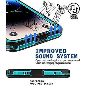 Guirble Design for iPhone 14 Pro Waterproof Case,Phone Case for iPhone 14 Pro with Screen Protector,Protective Case for iPhone 14 Pro 6.1''(Turquoise)