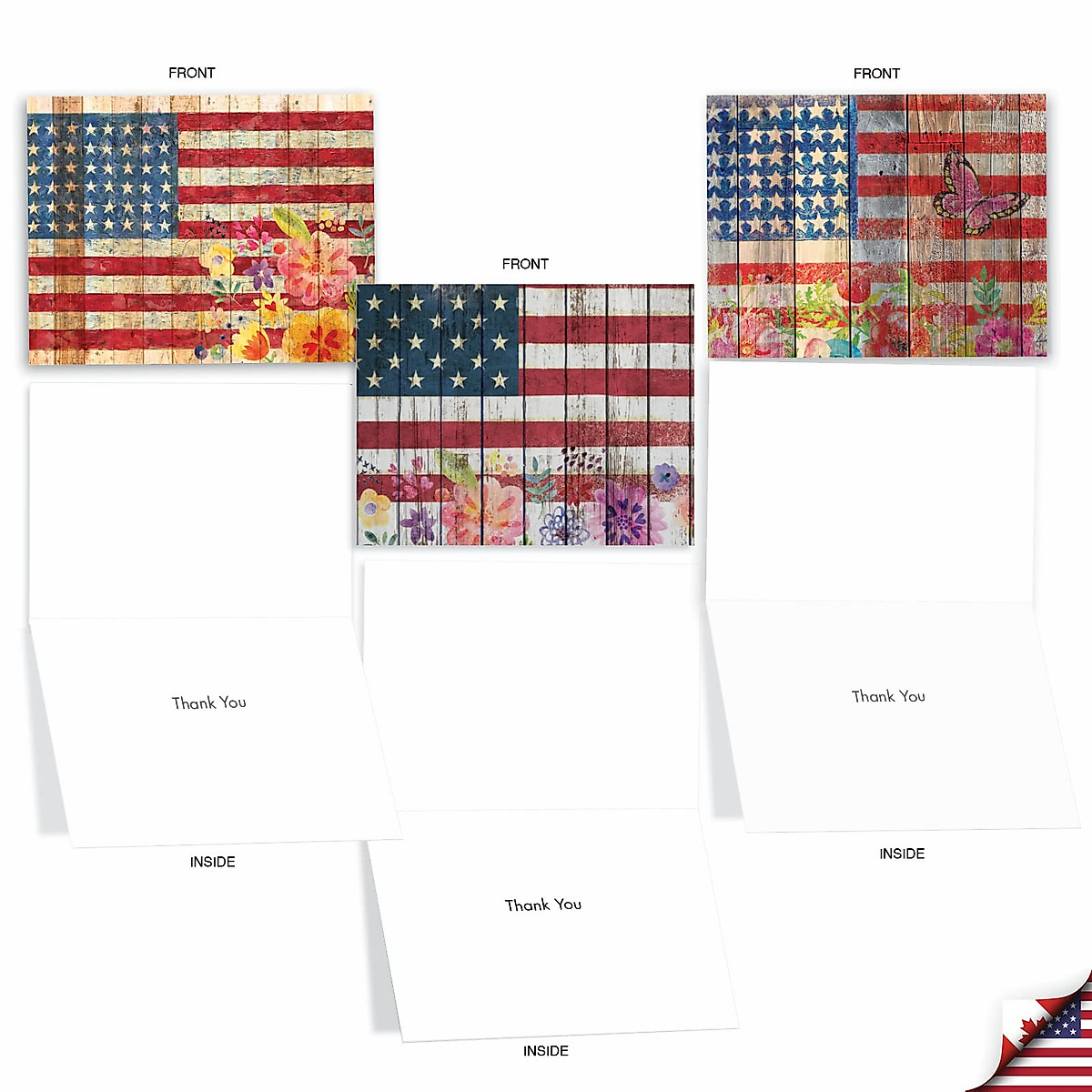 The Best Card Company 10 Assorted Thank You Note Cards Boxed Set 4 x 5.12 Inch with Envelopes (10 Designs, 1 Each) Artful Flags M6580TYG